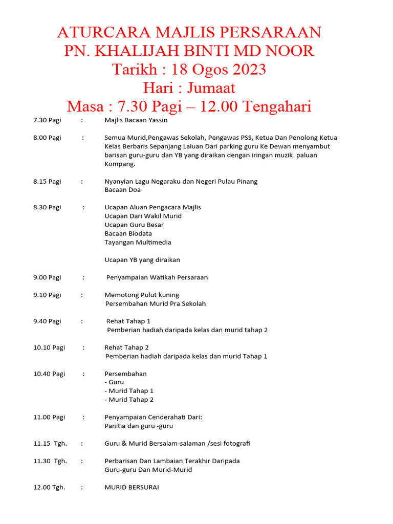 ATURCARA - MAJLIS - PERSARAAN Cikgu Khalijah | PDF