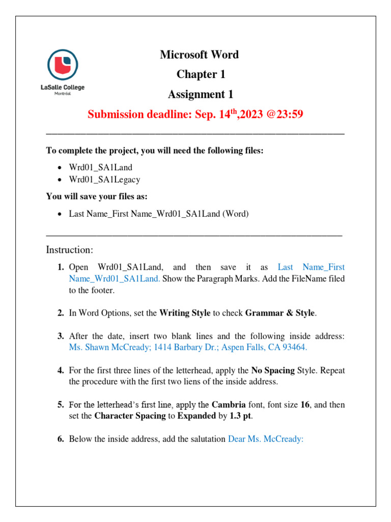 Ch1-Word Assignment 1-Instruction | PDF