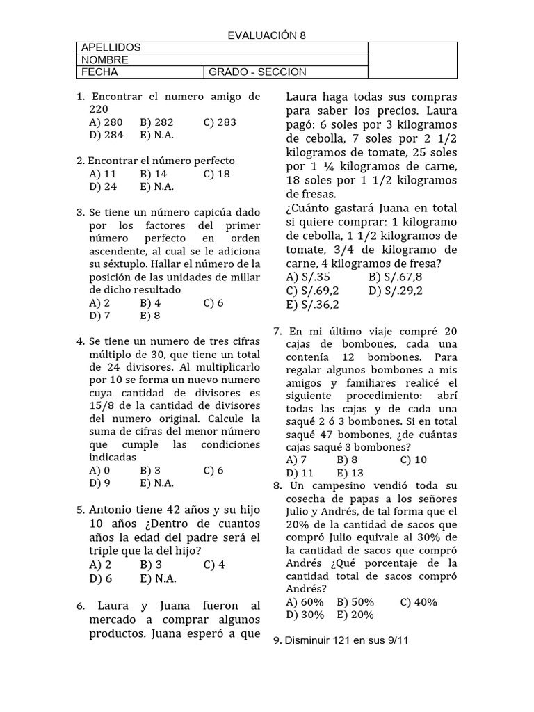 CM8 A Números Amigos Primos Capicua Perfectos | PDF | Kilogramo