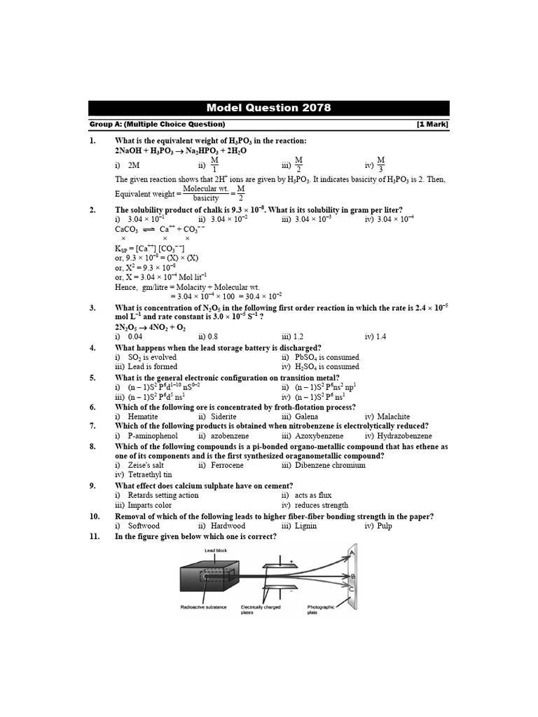 Chemistry Model Questions and Solutions | PDF | Hydroxide ...