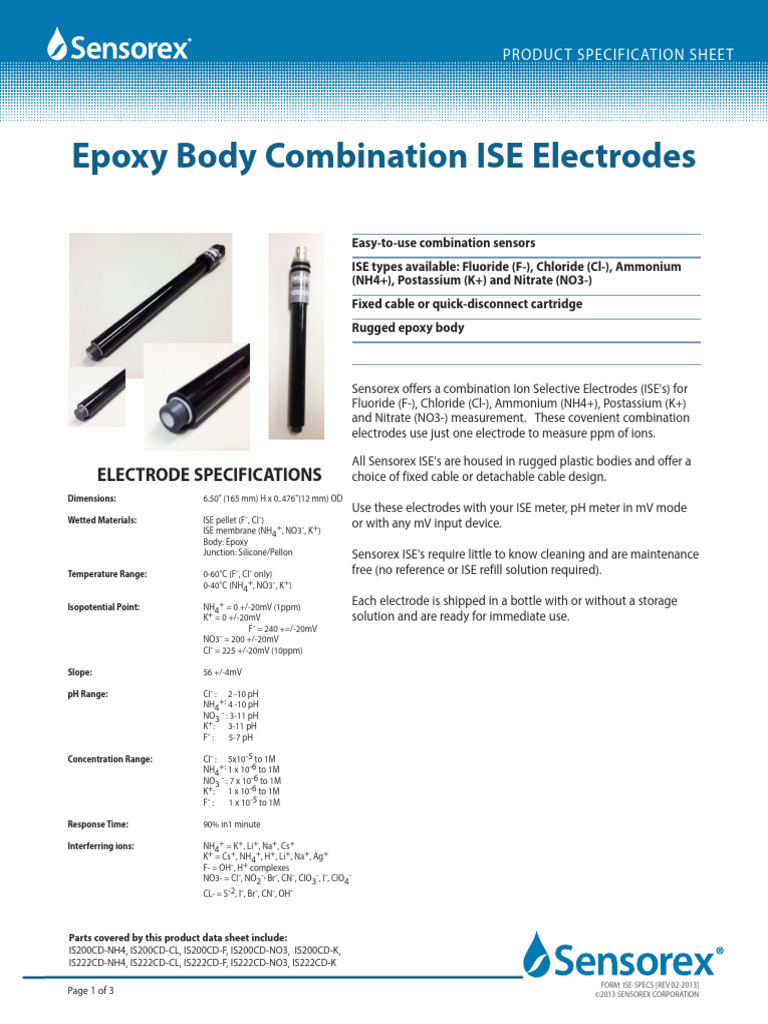 IS200 Series Specifications | PDF | Chloride | Ammonium