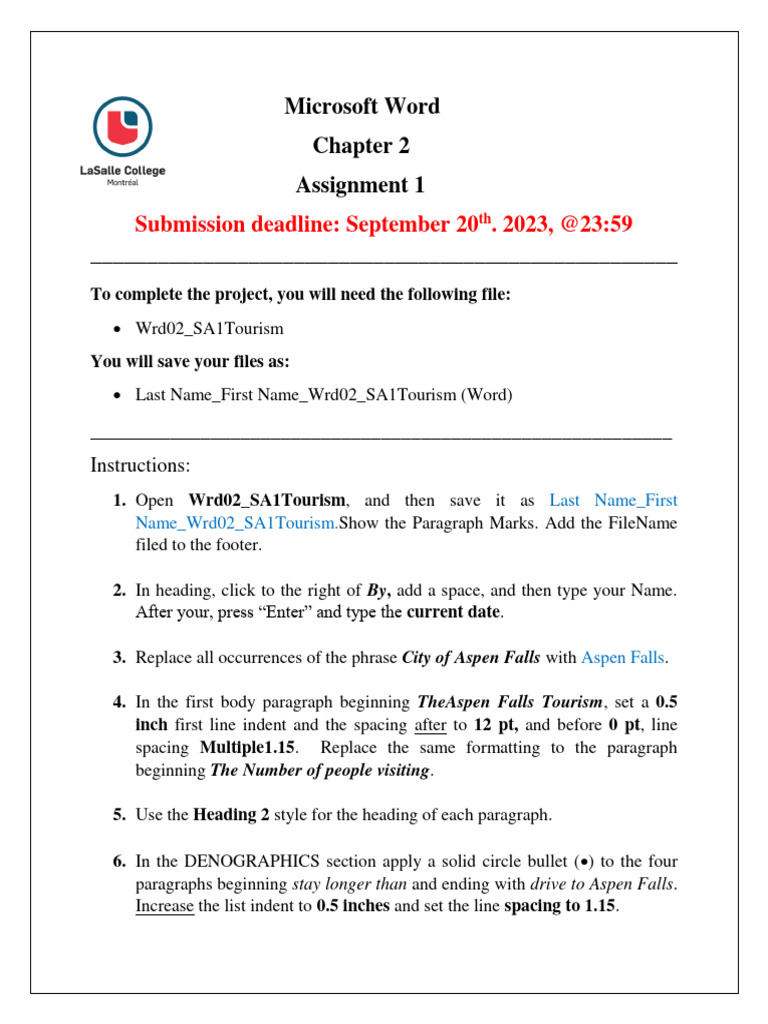 Word Ch02 Assignment - 1 Instruction | PDF | Paragraph | Citation