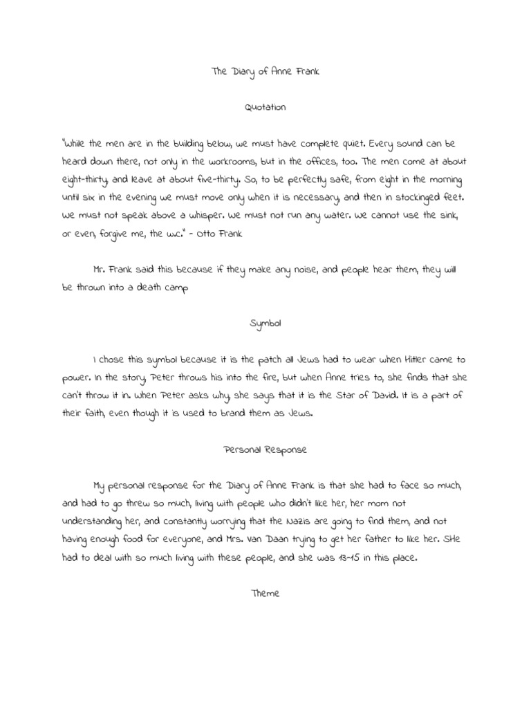 The Diary of Anne Frank Analysis | PDF