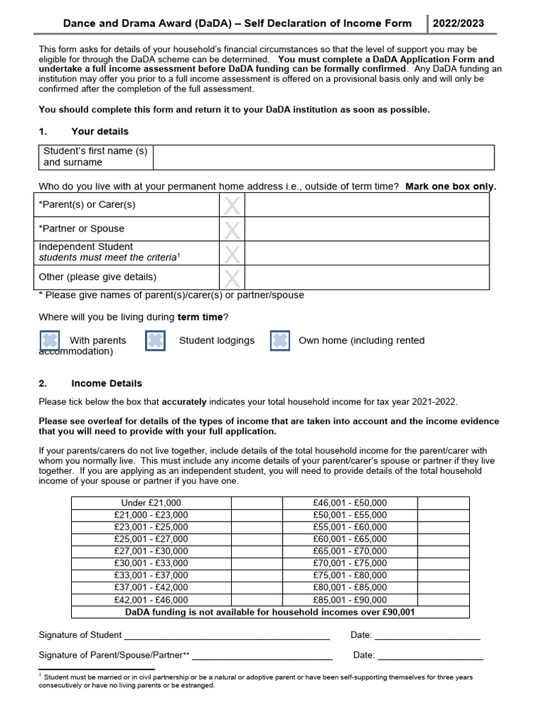 DaDA Self Declaration Form 2022-23 Final | PDF | Economies | Government Finances