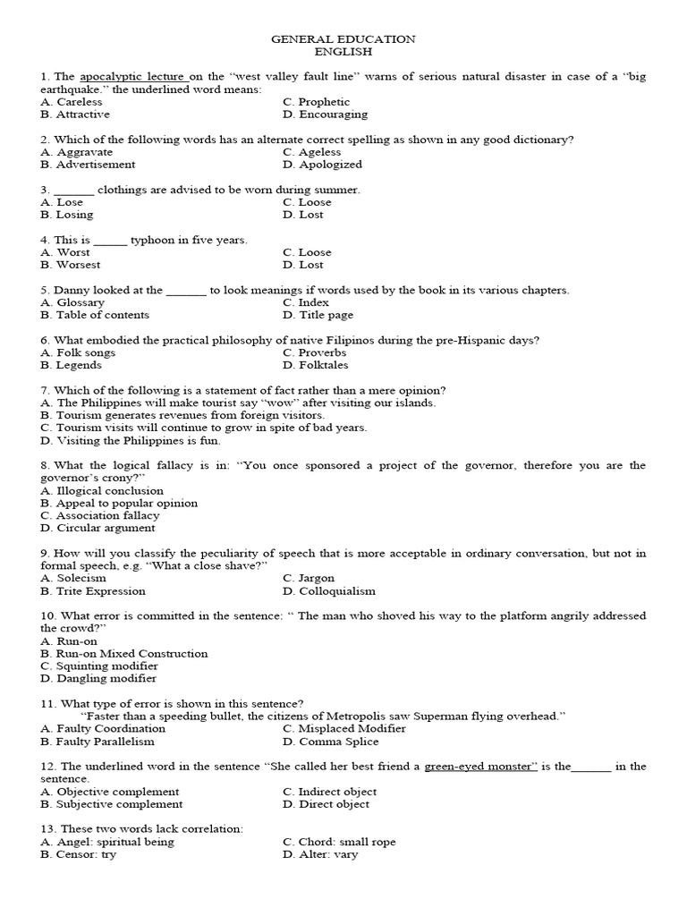 Gen Ed - English | PDF | Poetry | Fallacy