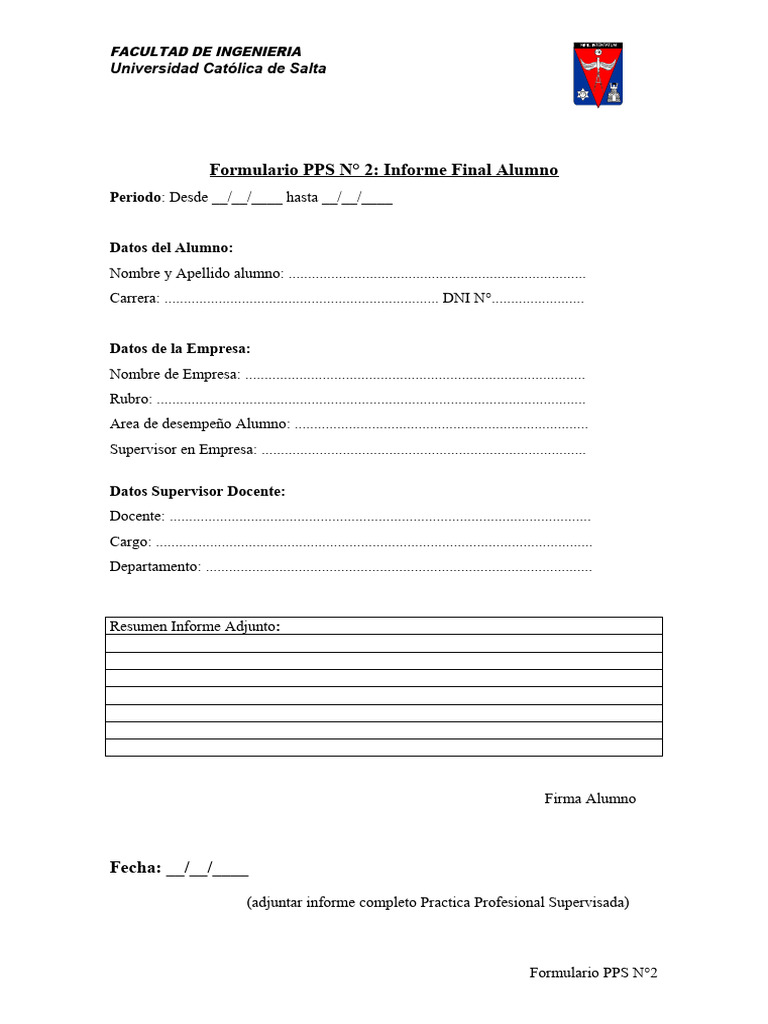 Formulario PPS2 Informe Final Alumno | PDF
