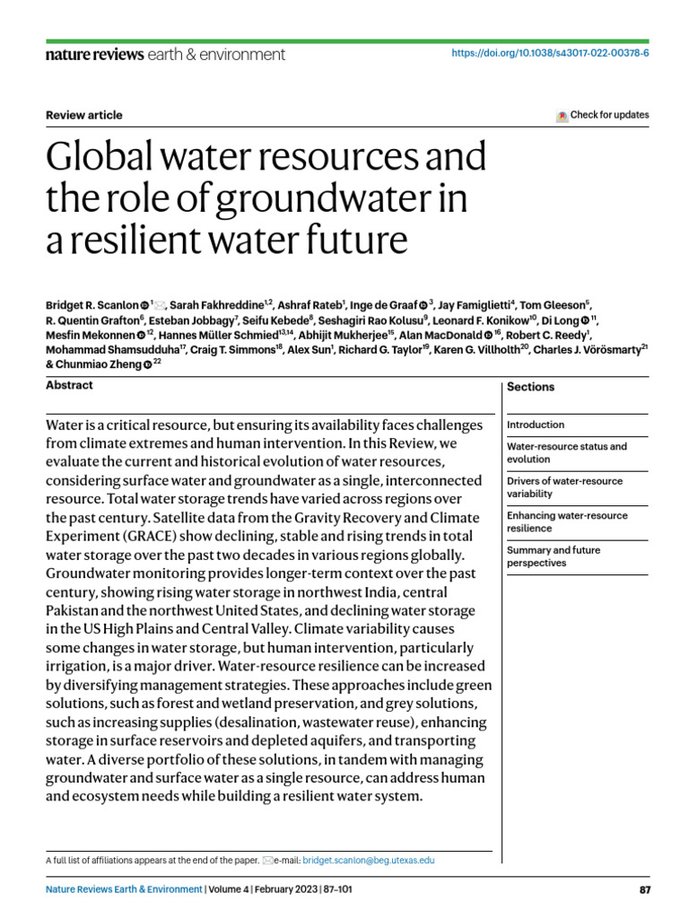 Global Water Resources and The Role of Groundwater in A Resilient Water Future | Download Free ...