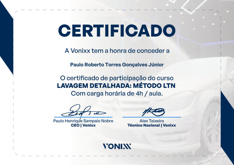 Certificado Vonixx Lavagem | PDF