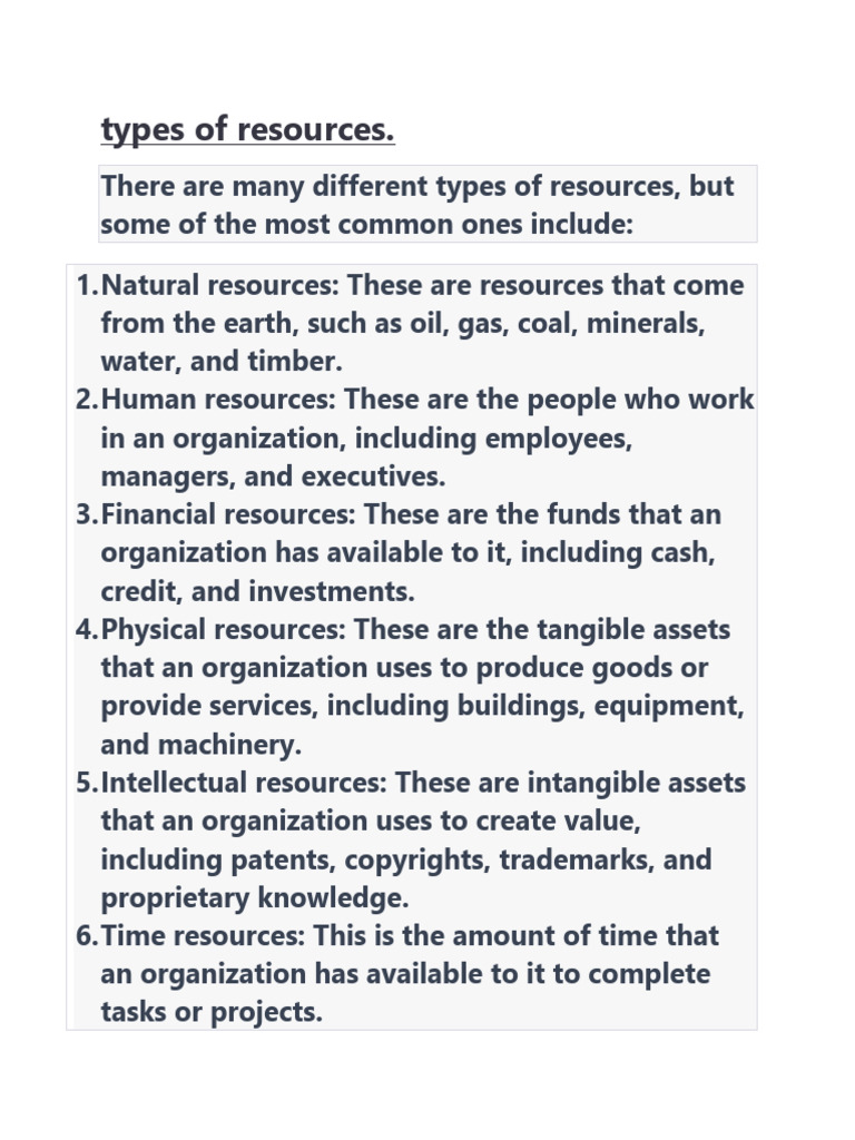Types of Resources | PDF | Human Resource Management | Resource