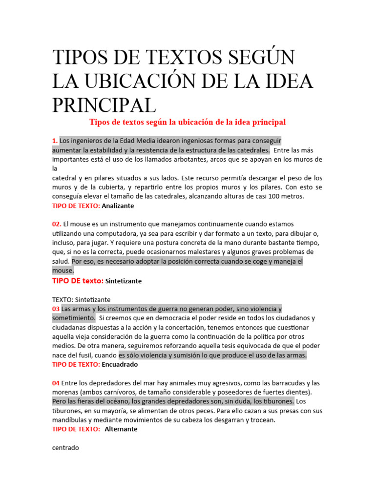 Textos y Ubicación de Ideas Principales | PDF | Depredación | Calendario
