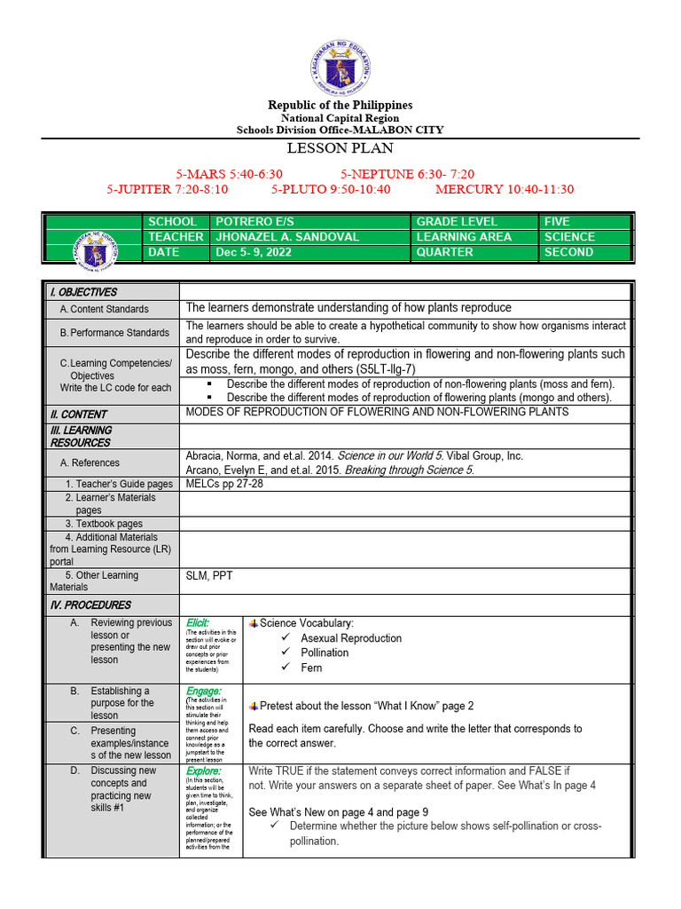 Q2 SCI5 LP WEEK 5 Flowering and Non Flowering | PDF | Reproduction | Sexual Reproduction