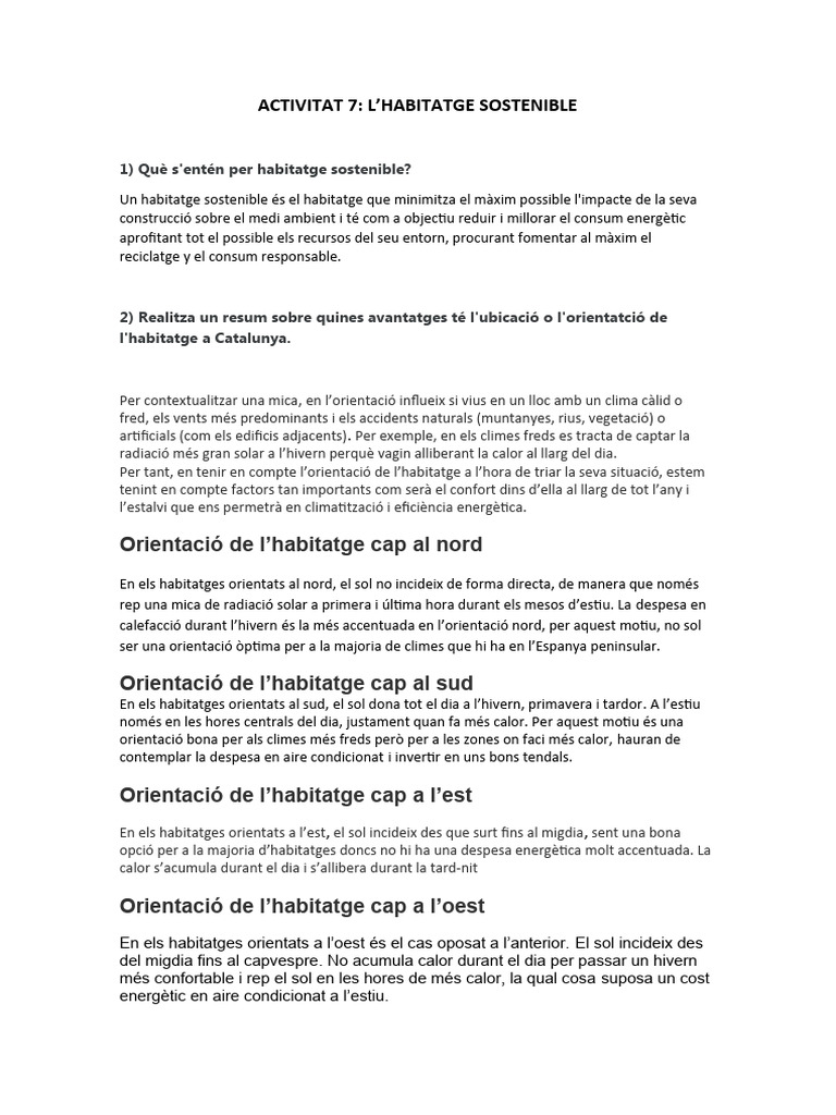 ACTIVITAT 7 Habitatge Sostenible | PDF