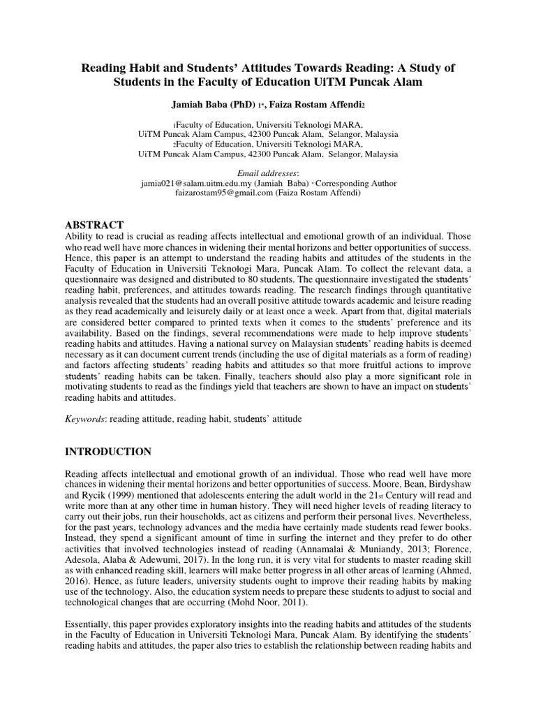 Reading Habit and Students Attitudes Towards Read | PDF | Attitude ...