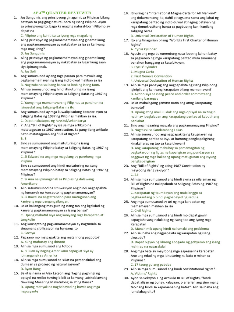 Ap 4TH Quarter Reviewer | PDF