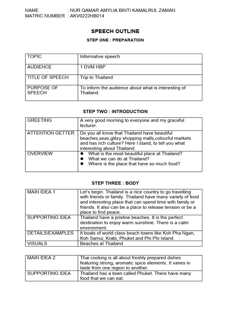 Speech Outline THAILAND | PDF | Thailand