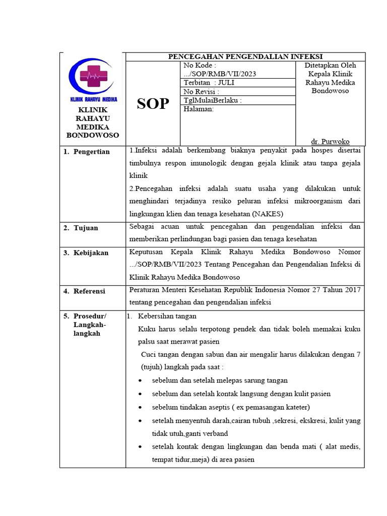 SOP Pencegahan Infeksi Klinik Rahayu | PDF