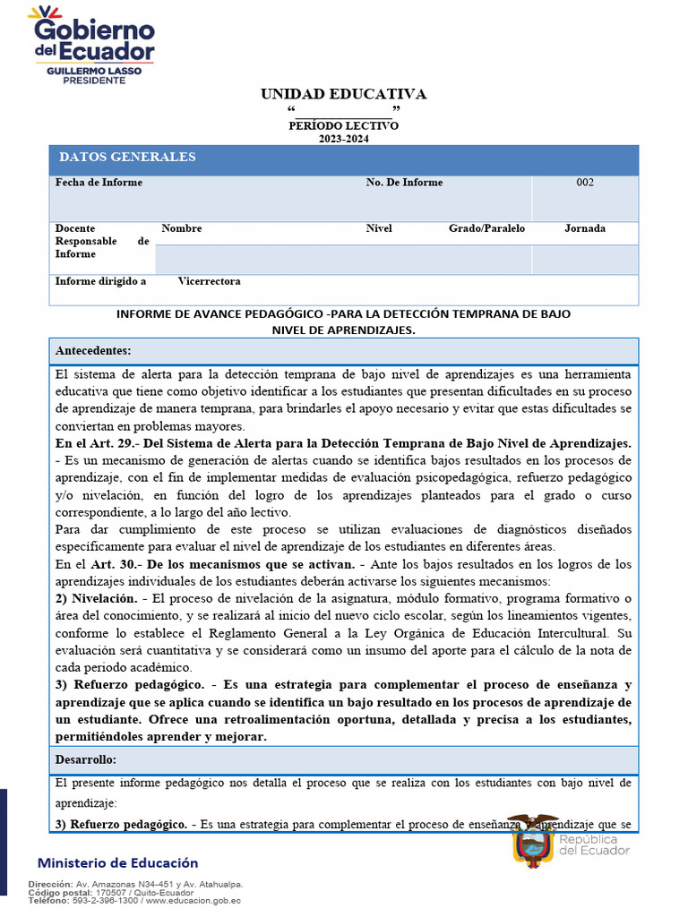 Informe de Avance Pedagógico 2023-2024 | PDF | Maestros | Aprendizaje
