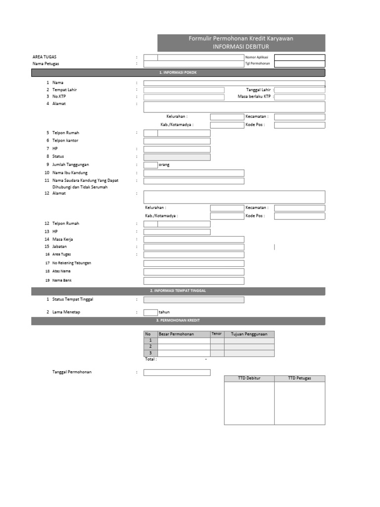 Formulir Pengajuan Kredit Karyawan Garda29 | PDF