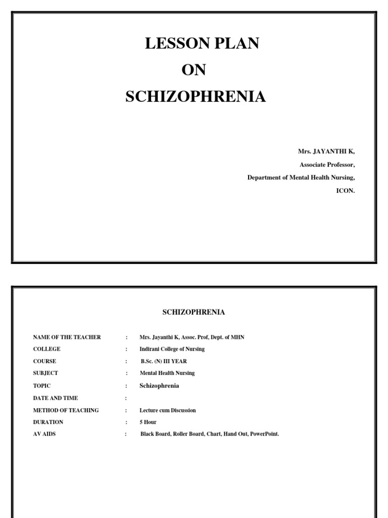 Lesson Plan on Schizophrenia | PDF | Schizophrenia | Antipsychotic