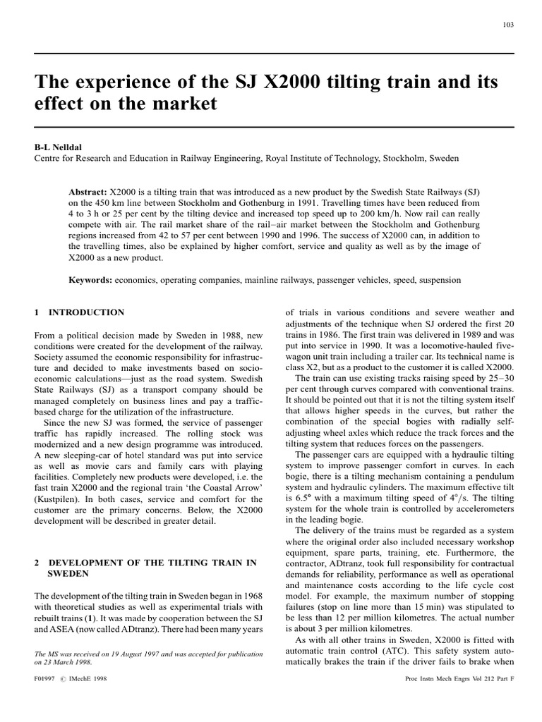 The Experience of The SJ x2000 Tilting Train and Its Effect On The Market | PDF | Train | Vehicles