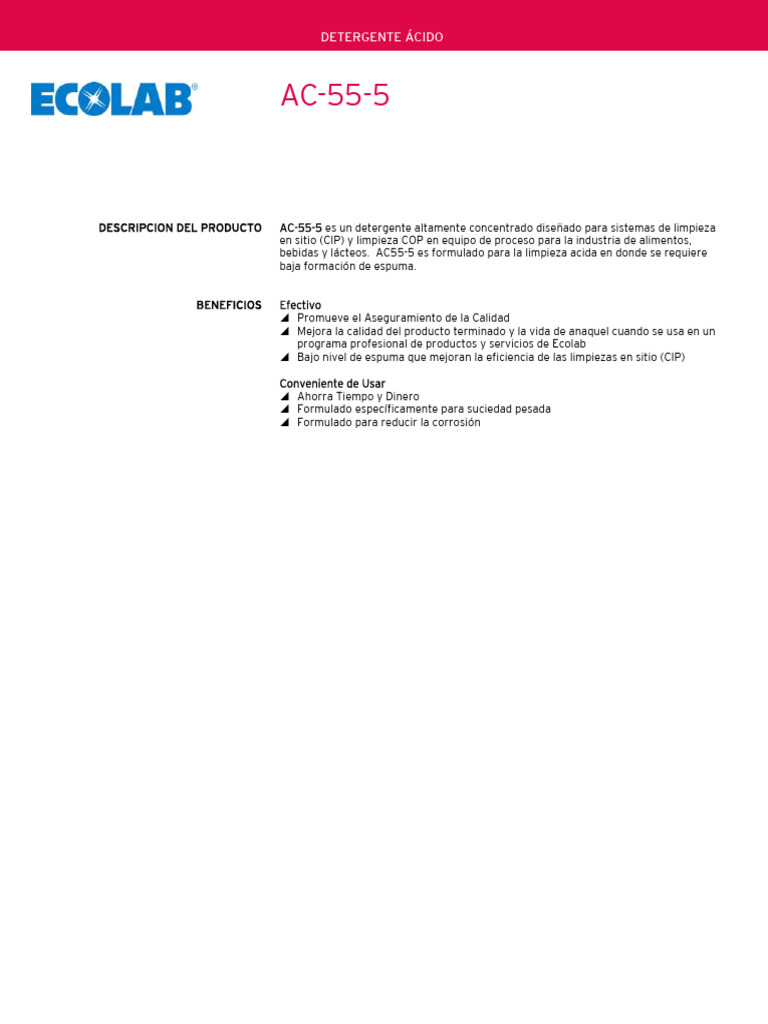 AC 55 5 Ficha TEcnica | PDF | Ácido | Detergente