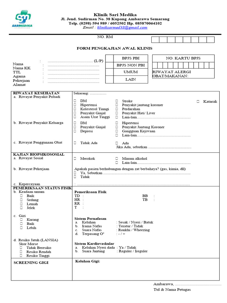 Form Pengkajian Awal Klinis | PDF