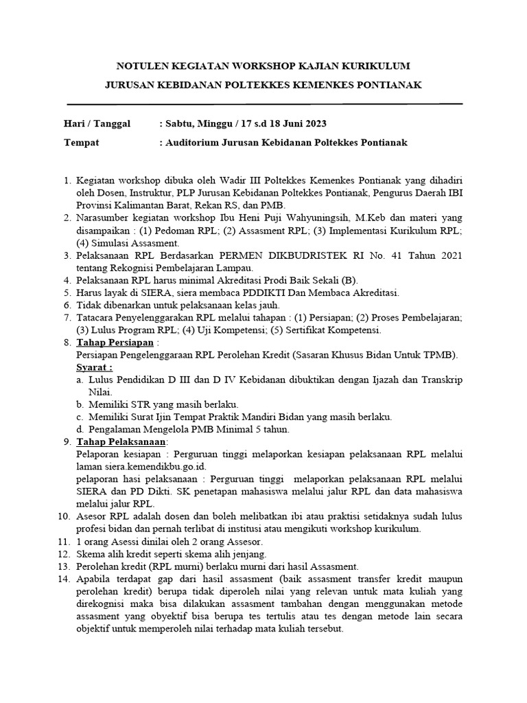 Notulen Kegiatan Workshop Kajian Kurikulum | PDF | Karier & Perkembangan