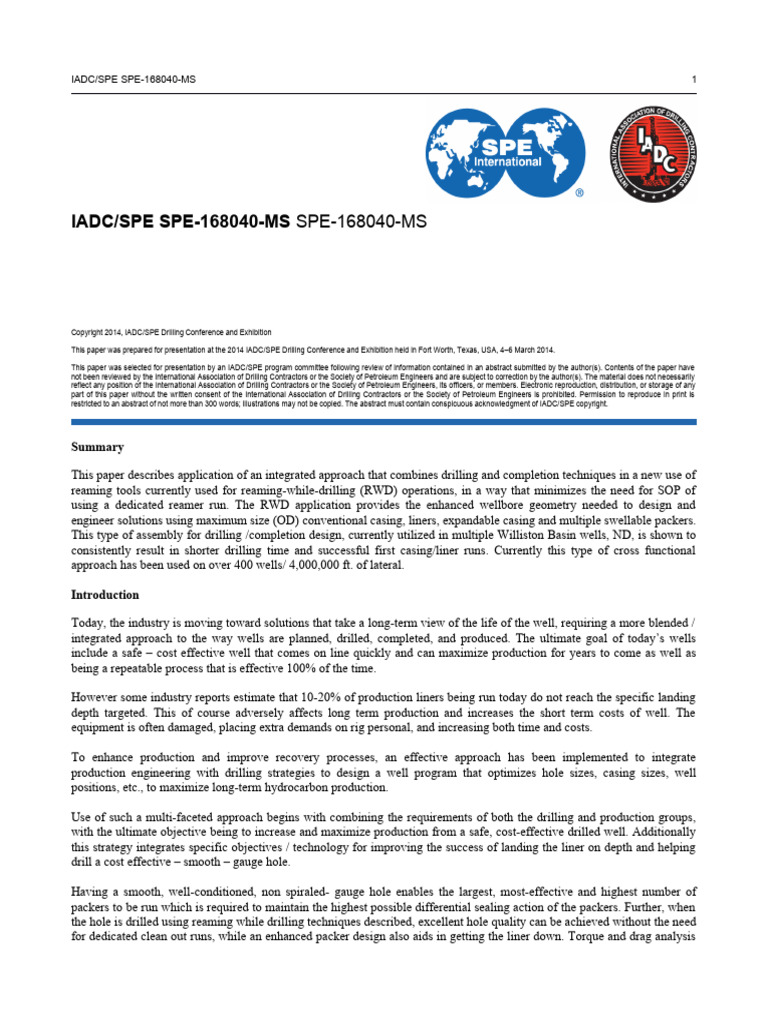 Dokumen - Tips - Iadcspe Spe 168040 Ms Spe 168040 Ms | PDF | Oil Well ...