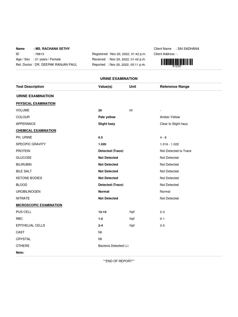 Urine Test Report for Ms. Sethy | PDF | Urine | Clinical Medicine