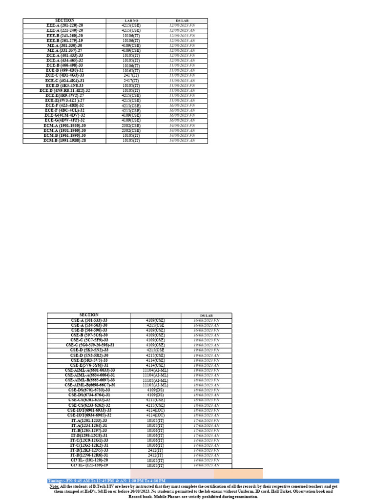 DS Lab External Schedule With Room Numbers | PDF