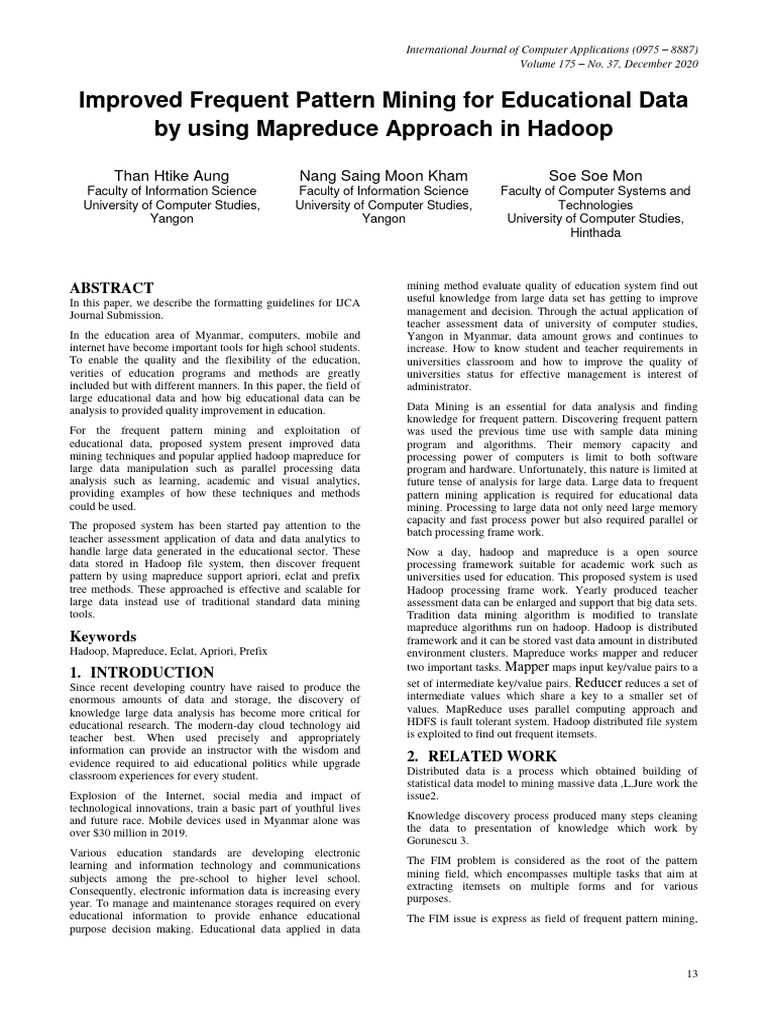 Improved Frequent Pattern Mining For Educational Data Pdf Apache Hadoop Map Reduce 