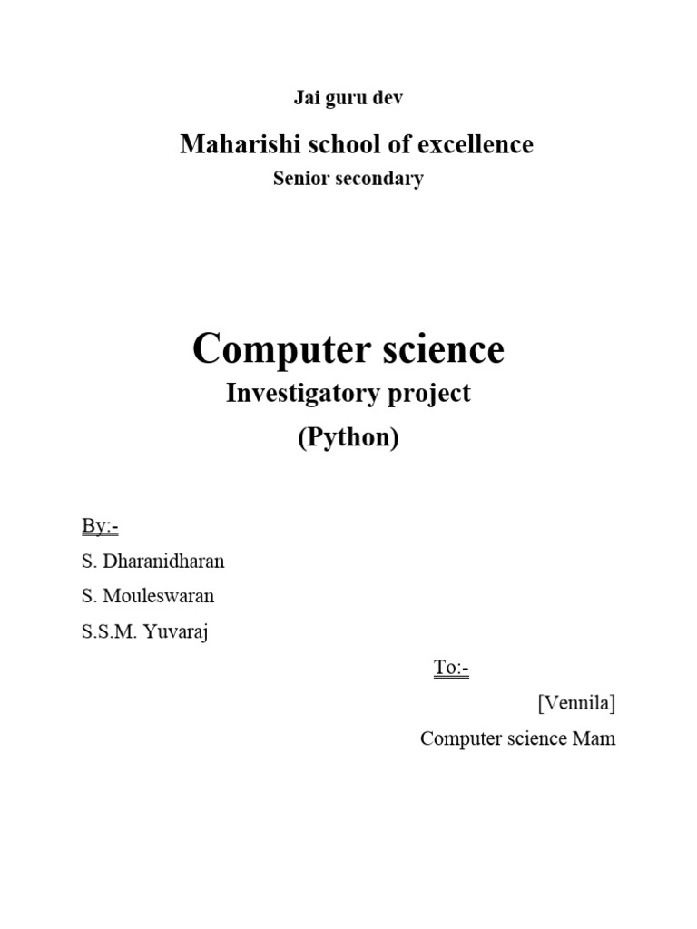 Computer Investigatory Project Dharani Pdf Python Programming Language Computer Programming