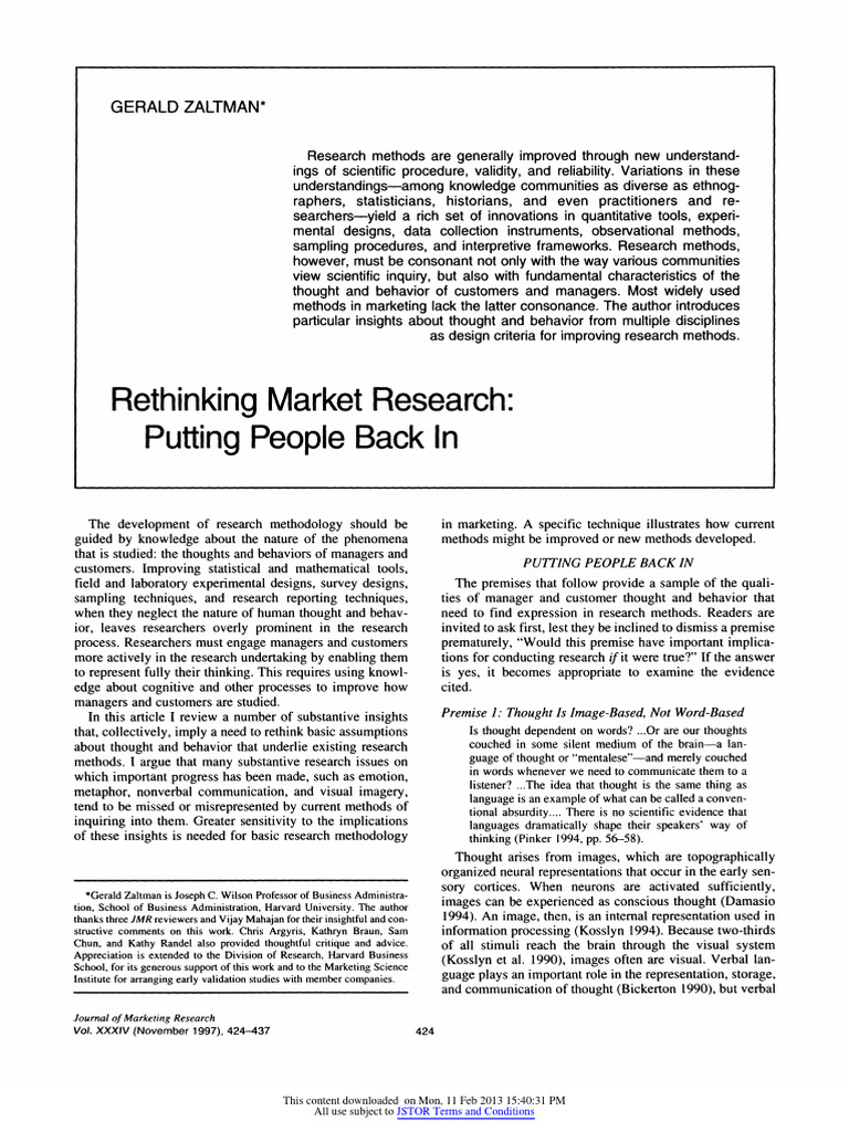 1997 - Gerald Zaltman - Rethinking Market Research - Putting People ...