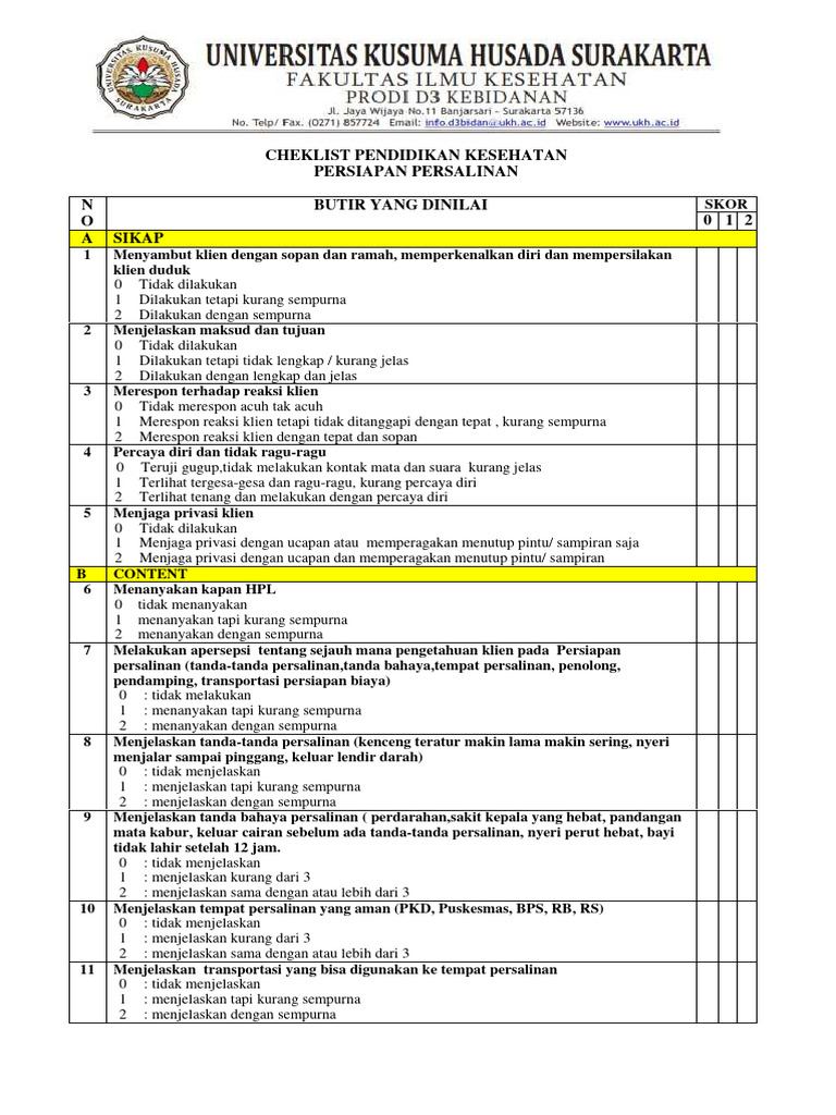 Checklist KIE Persiapan Persalinan | PDF