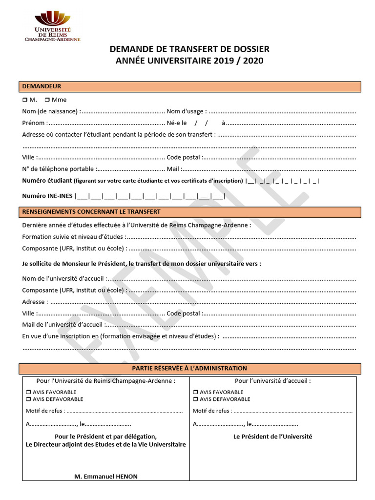 Demande de Transfert Universitaire 2019/2020 | PDF