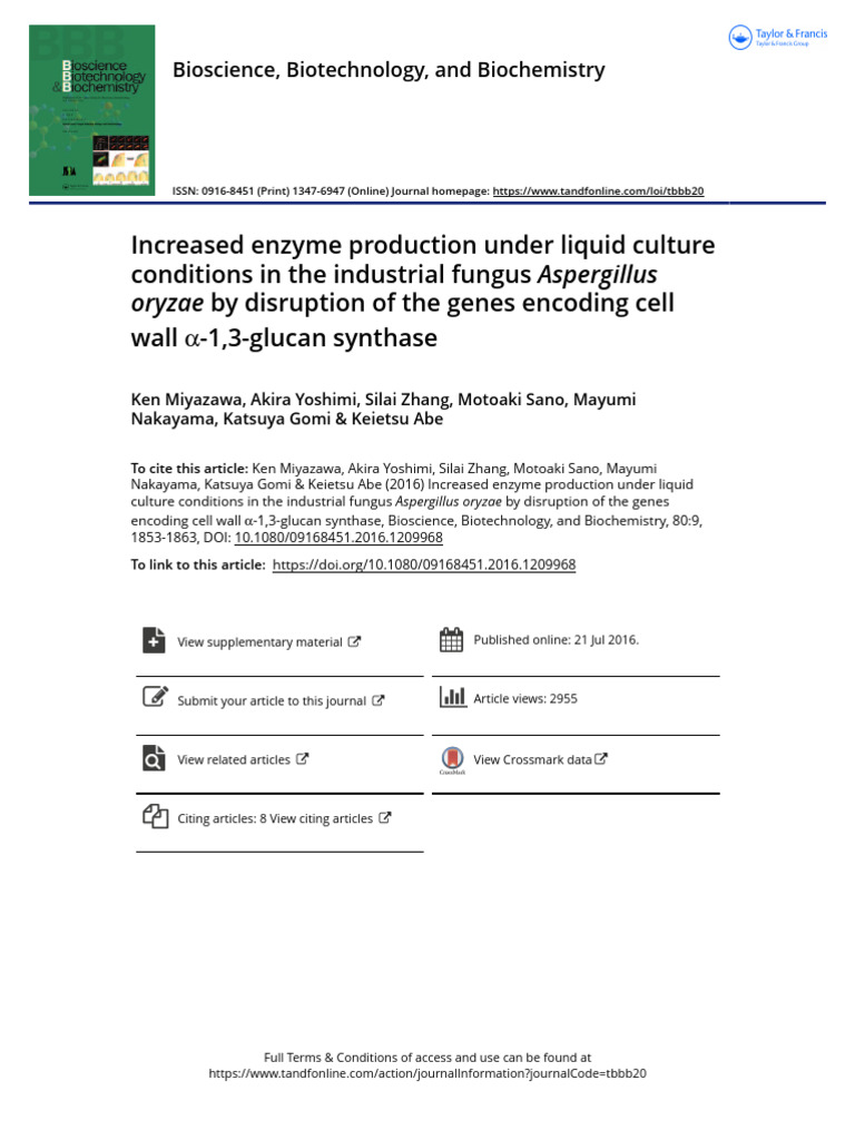 Increased Enzyme Production Under Liquid Culture Conditions in The Industrial Fungus Aspergillus ...