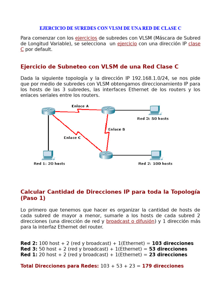 Ejercicio Subredes VLSM para Red Clase C | PDF | Dirección IP | Protocolos de capa de red