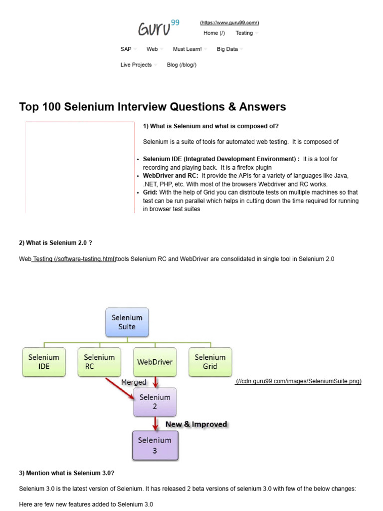 Top 100 Selenium Interview Questions Answers | Download Free PDF ... Top 100 Selenium Interview Questions Answers | Download Free PDF ...