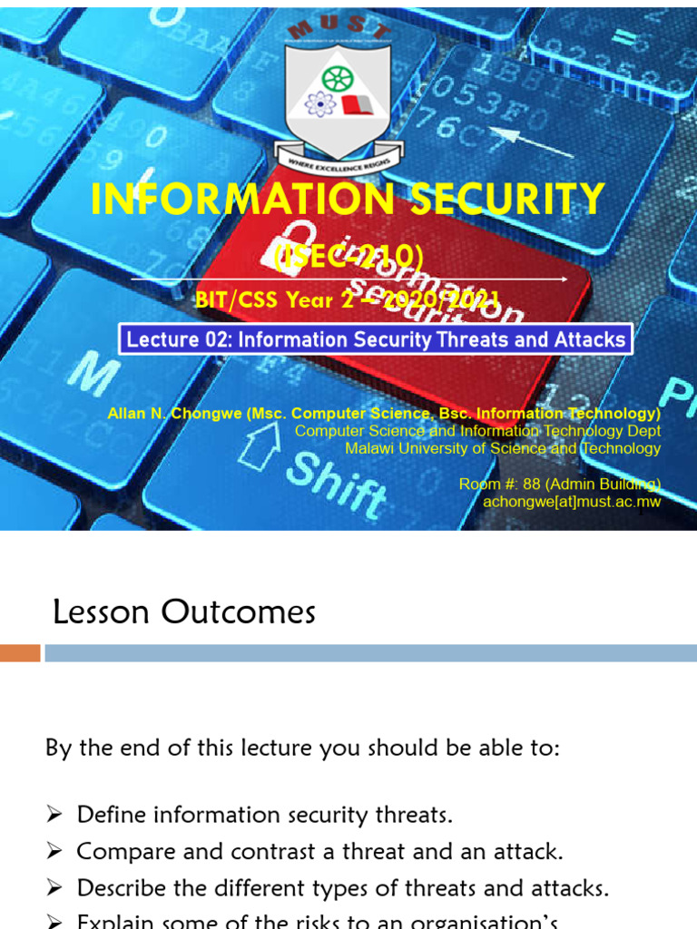 Lecture 02 - Information Security Threats and Attacks | PDF | Malware | Password