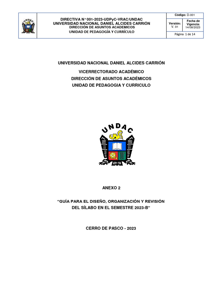 Guía Sílabos Semestre 2023-B UNDAC | PDF | Plan de estudios | Evaluación