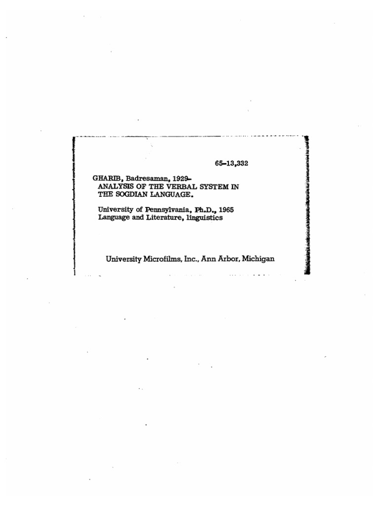 Gharib - ANALYSIS OF THE VERBAL SYSTEM IN THE SOGDIAN LANGUAGE | PDF
