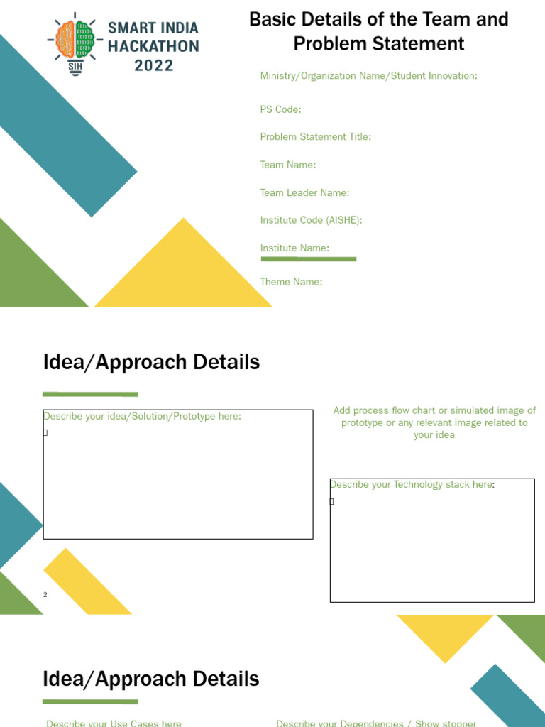 Idea Presentation Format - SIH 2022 - College | PDF | Cognitive Science ...