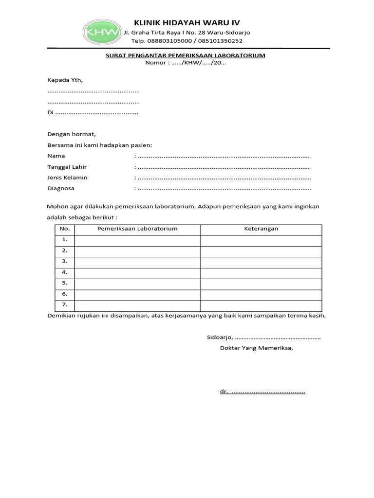 Surat Pengantar Laboratorium | PDF