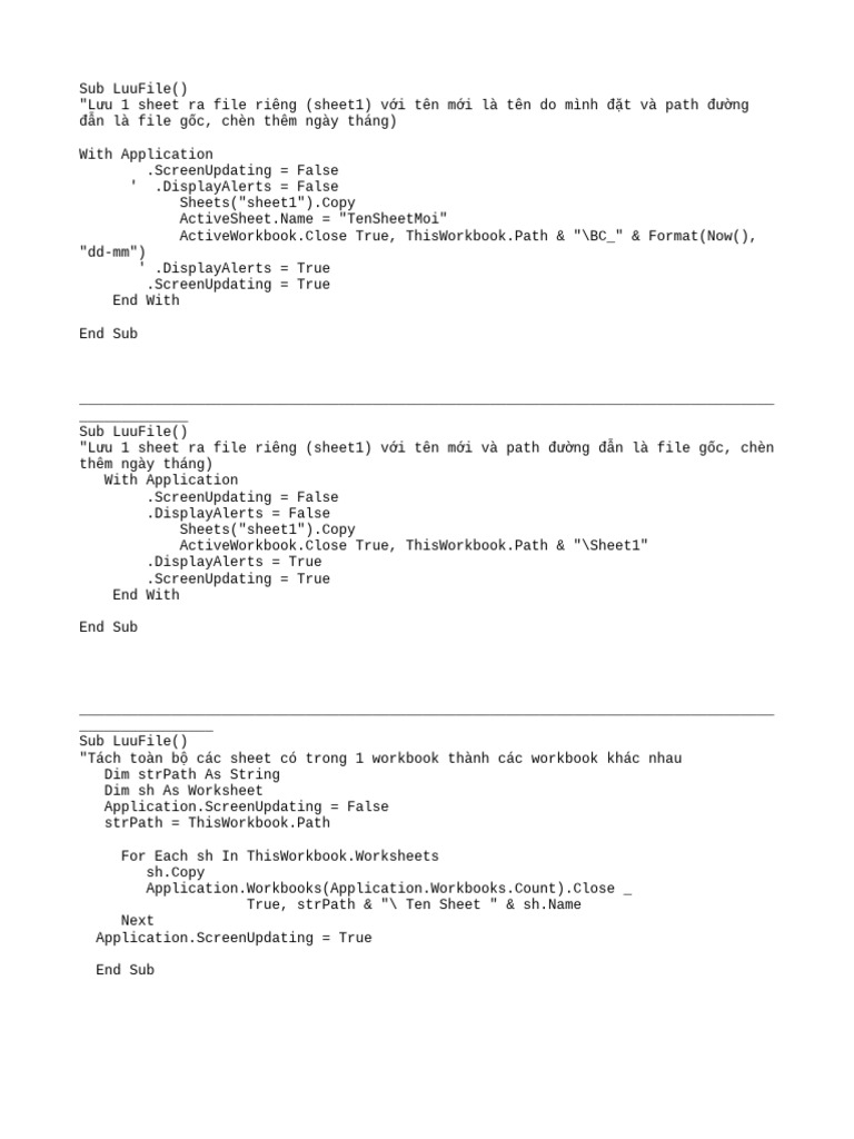 Tách Sheet Ra File Riêng | PDF