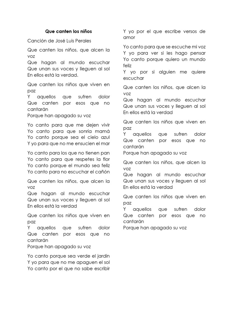 Letra de "Que canten los niños" | PDF | Arte