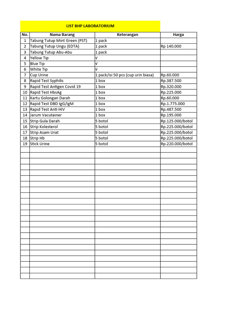 List BHP Laboratorium | PDF
