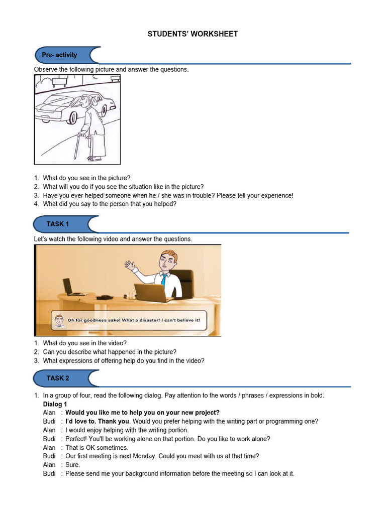 STUDENTS' WORKSHEET Offering Help | PDF