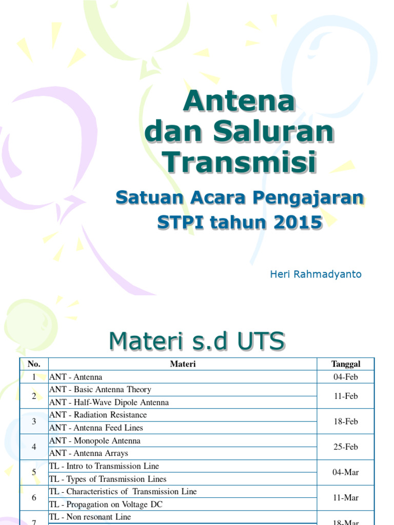 Antena Dan Saluran Transmisi: Satuan Acara Pengajaran STPI Tahun 2015 ...
