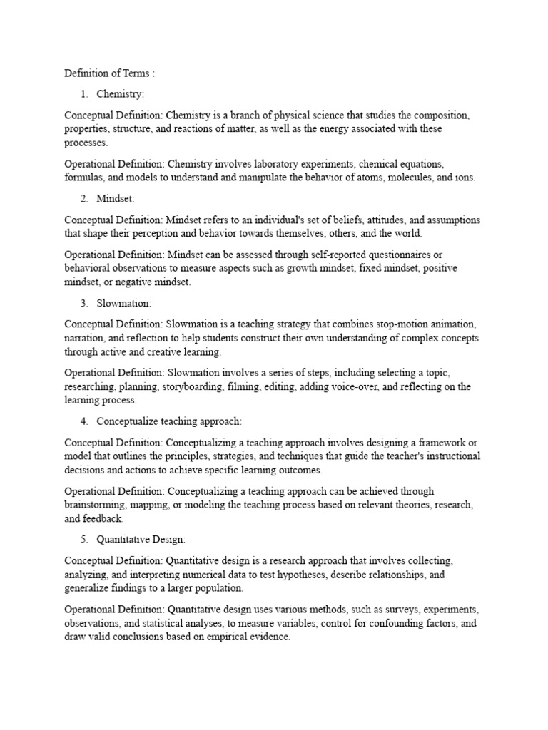 Definition of Terms | PDF | Mindset | Chemistry