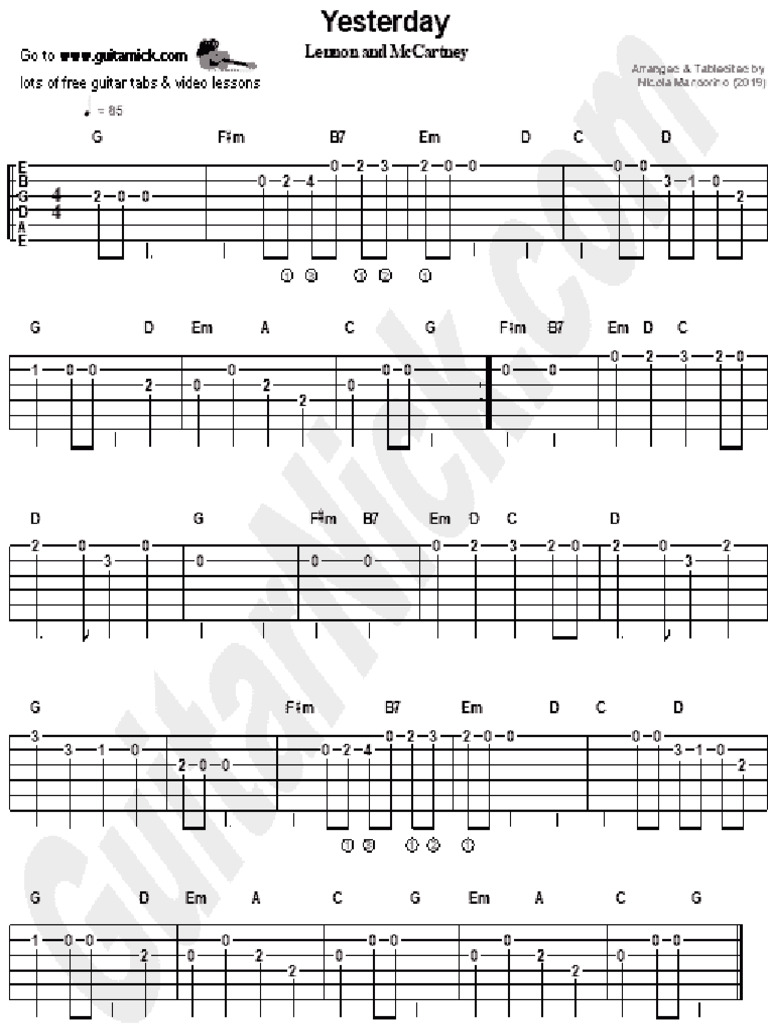 Yesterday Beatles Easy Guitar Chords Tab | PDF